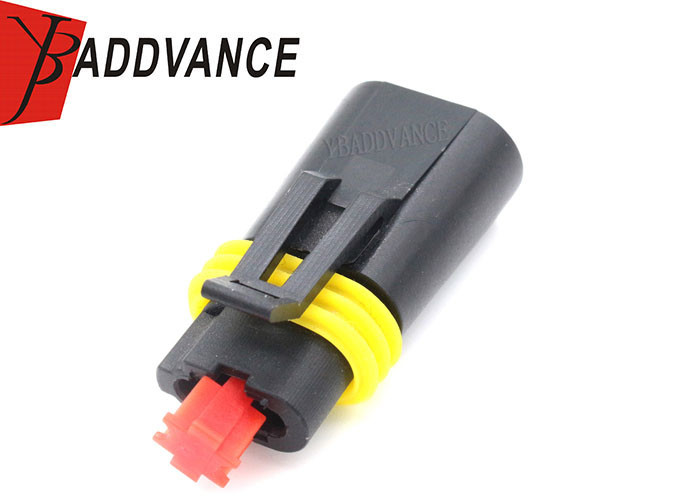 AMP Tyco Black 2 Pin Connector Plug Red Lock With Crimp Terminals ...