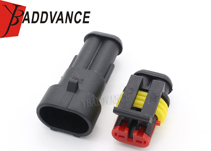 2 Way Male Female Tyco AMP Connectors 282104-1 282080-1 Black Color